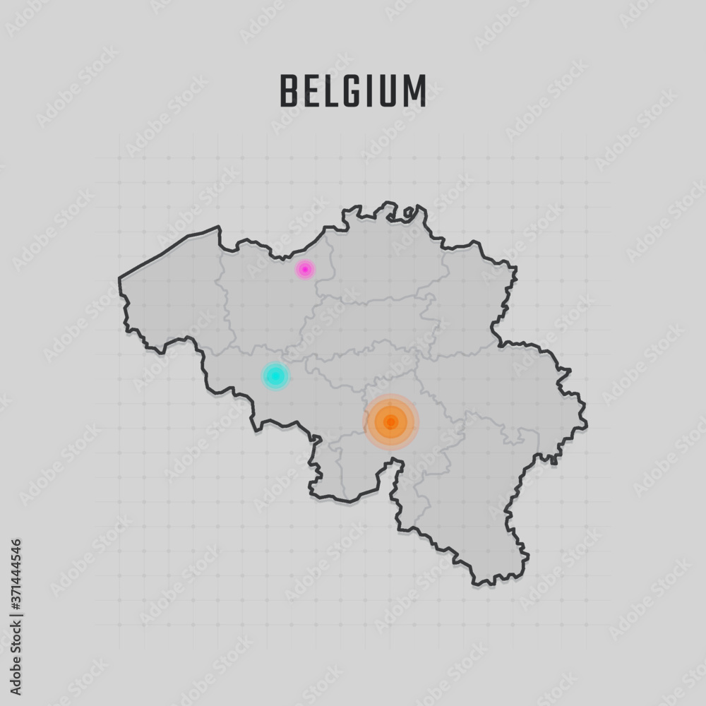 Map of Belgium with all states and radar spot on map. Each city has ...