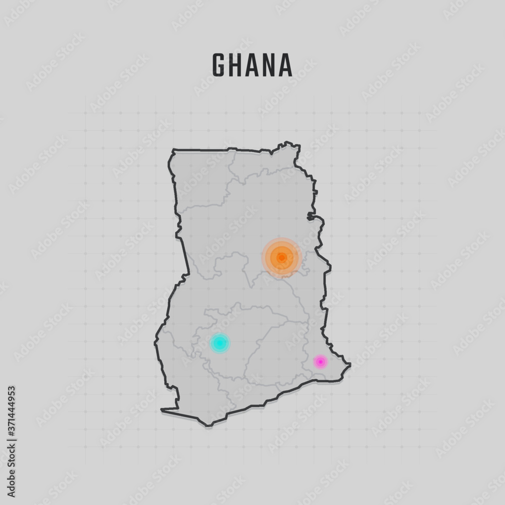 Стоковий вектор Map of Ghana with all states and radar spot on map ...