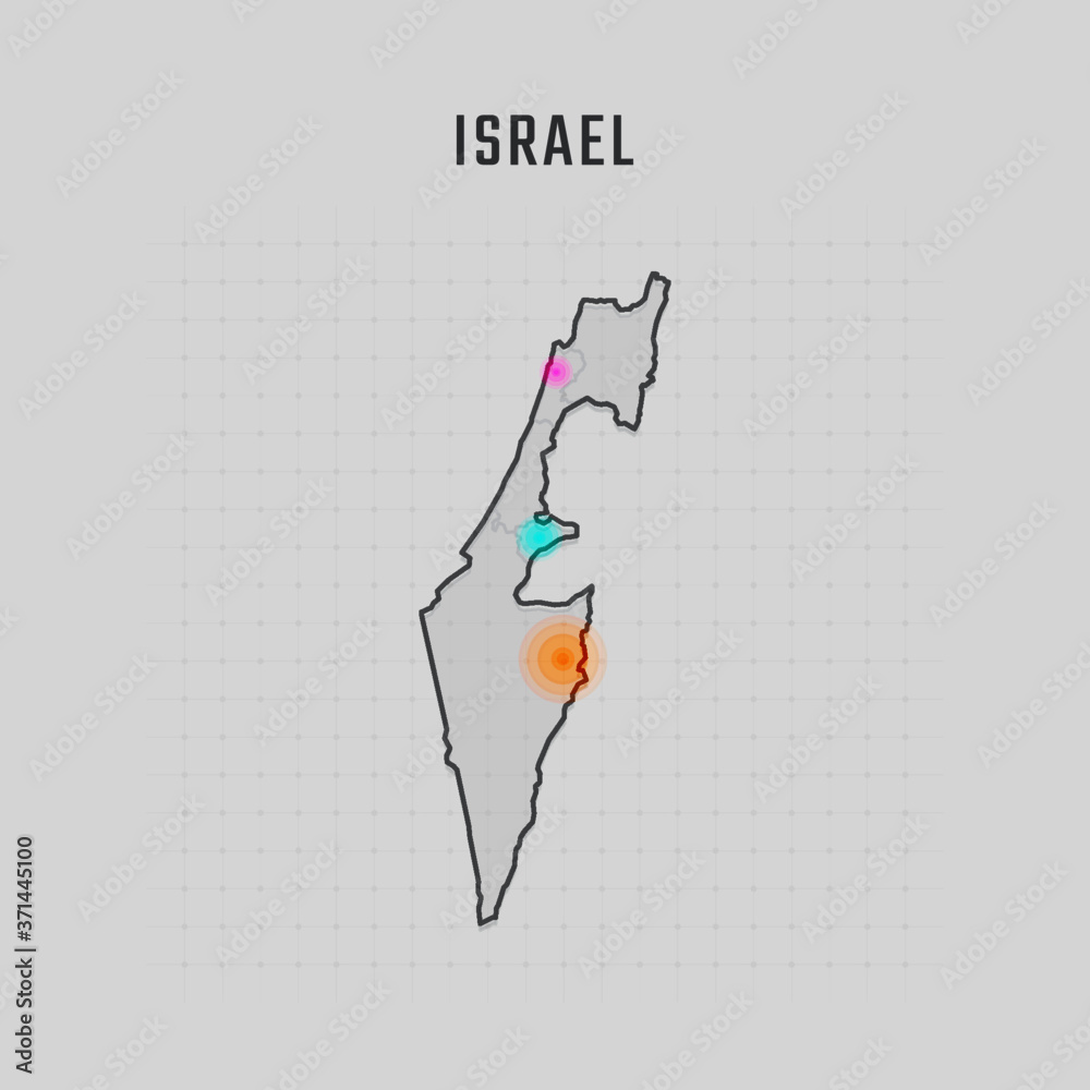 Map of Israel with all states and radar spot on map. Each city has ...