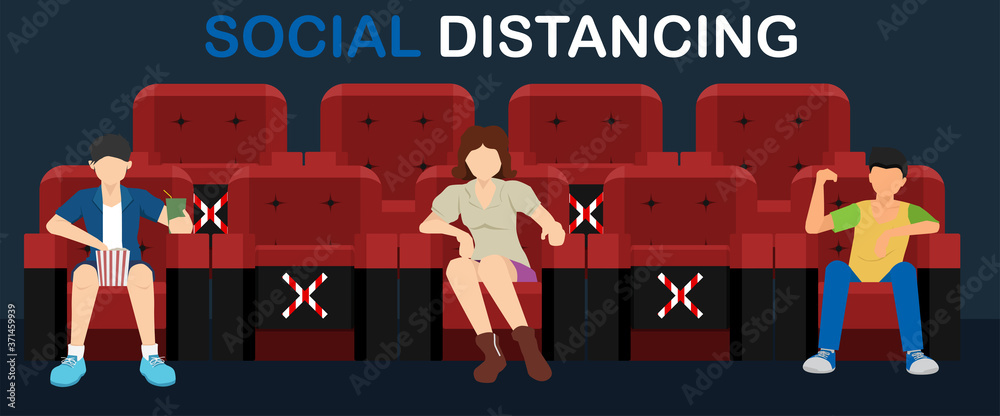 Example of sitting in a social distance in the cinema Stock Vector ...