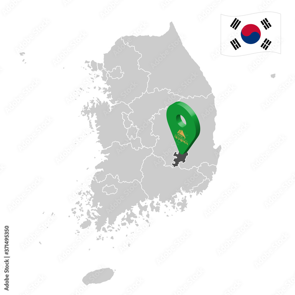 Location of Daegu on map South Korea. 3d location sign similar to the ...