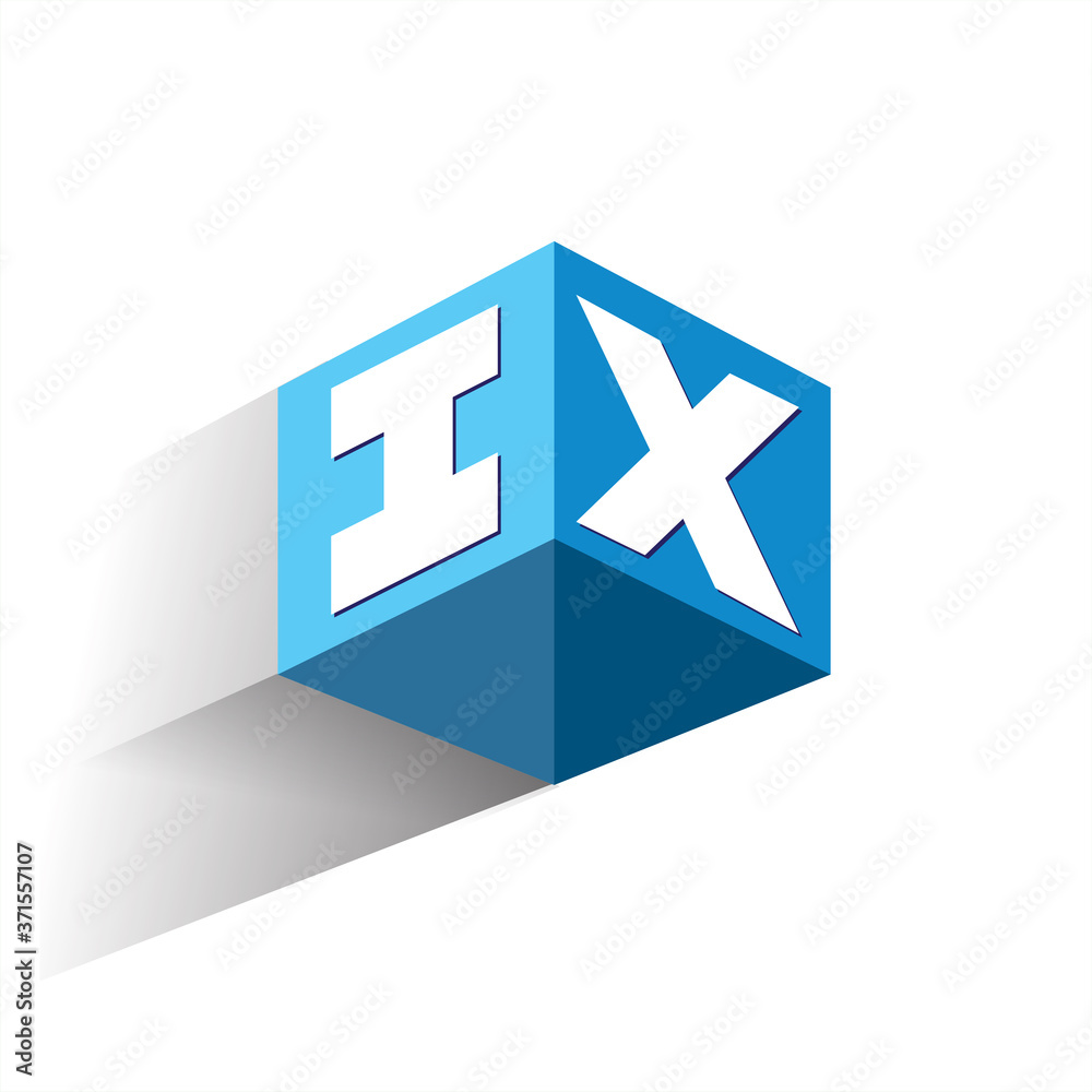 Letter IX logo in hexagon shape and blue background, cube logo with ...