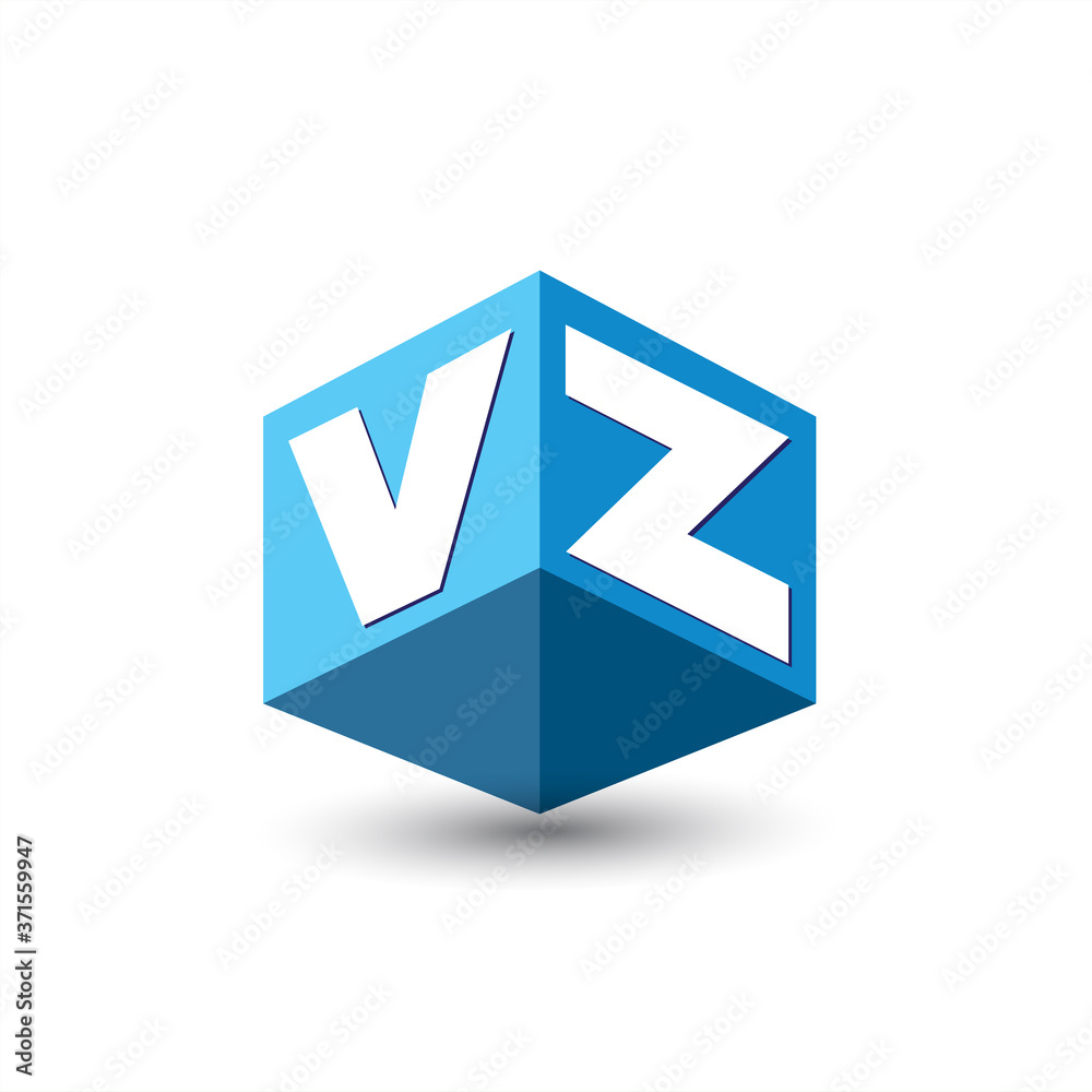 Letter VZ logo in hexagon shape and blue background, cube logo with ...