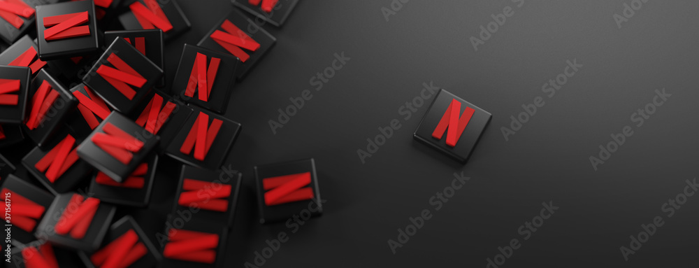 A Bunch of Netflix Logos. Copy Space Banner Background 3D Rendering ...