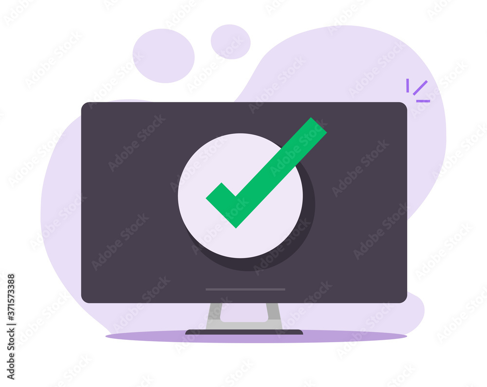 Confirm notice accept message check mark on desktop computer pc, approved checkmark notification ...