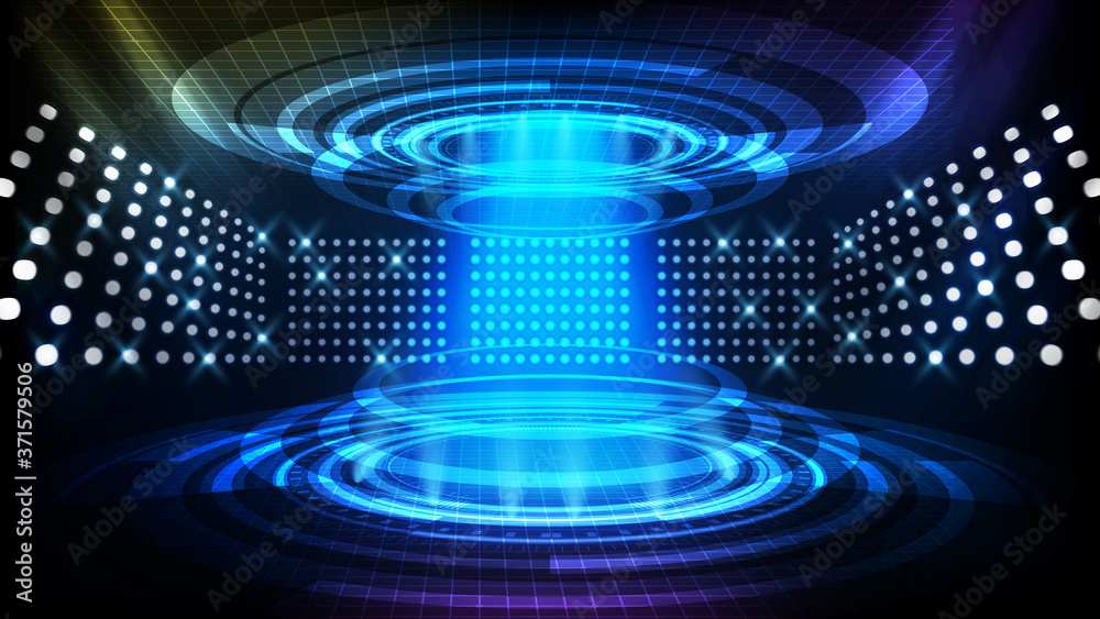 abstract background of futuristic teleportation tube, hud interface ...