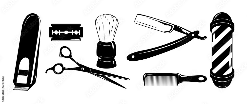 Vector barbershop set. Isolated illustration on a white background ...