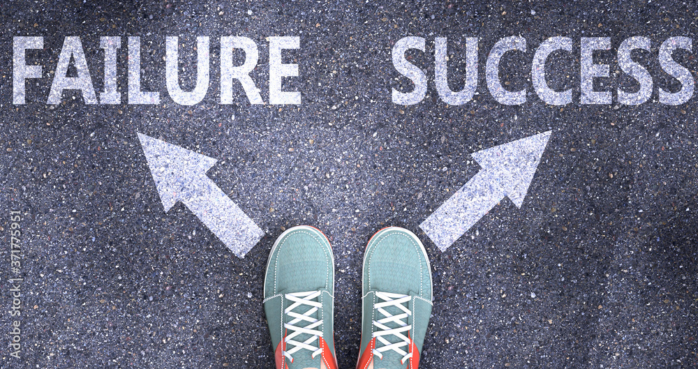 Failure and success as different choices in life - pictured as words ...