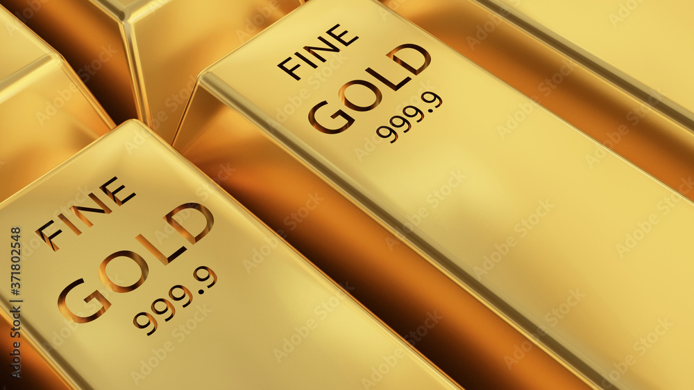 Closed up of shiny gold bars arrange and stack up in the perfect ...