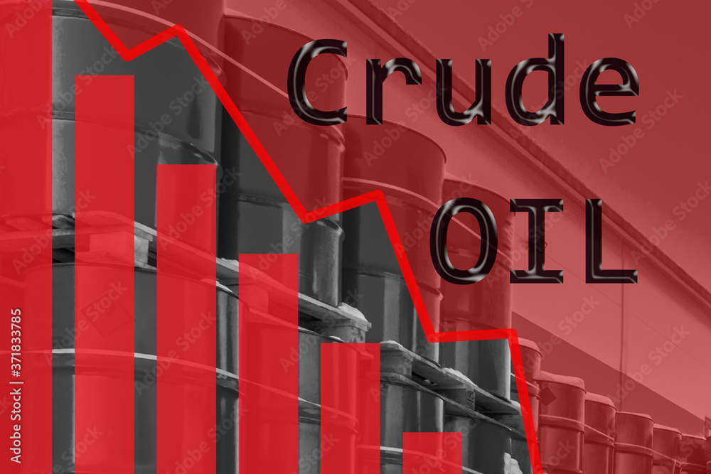 Crude oil logo on a negative background. Red charts as a symbol of ...