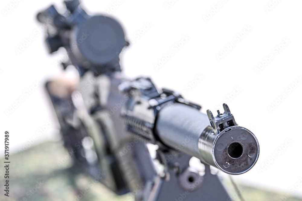 sniper rifle machine gun barrel front view. Silhouette of lethal ...