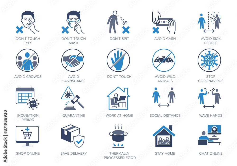 Coronavirus prevention flat icons. Vector illustration include icon ...