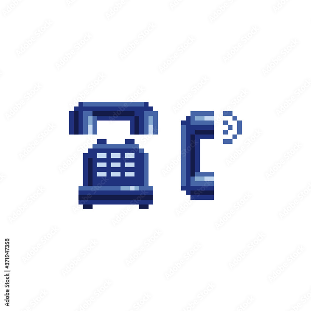 Technology retro phone, handset icon. Pixel art style. Phone sign. Call ...