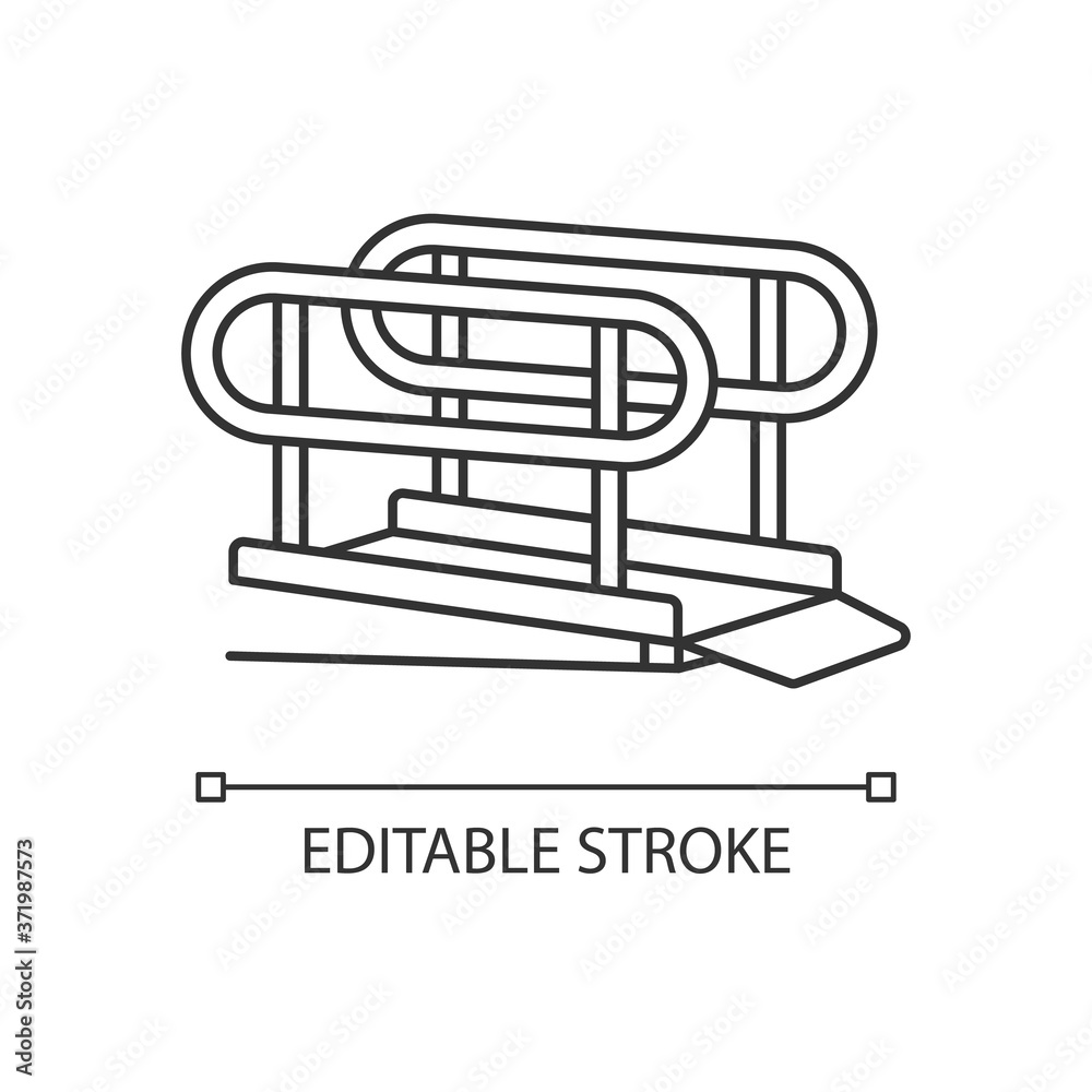 Wheelchair ramp linear icon. Outdoor inclined plane. Wheelchair users ...