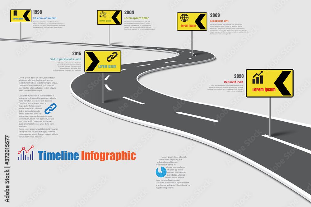 Business road map timeline infographic template with pointers designed for abstract background ...