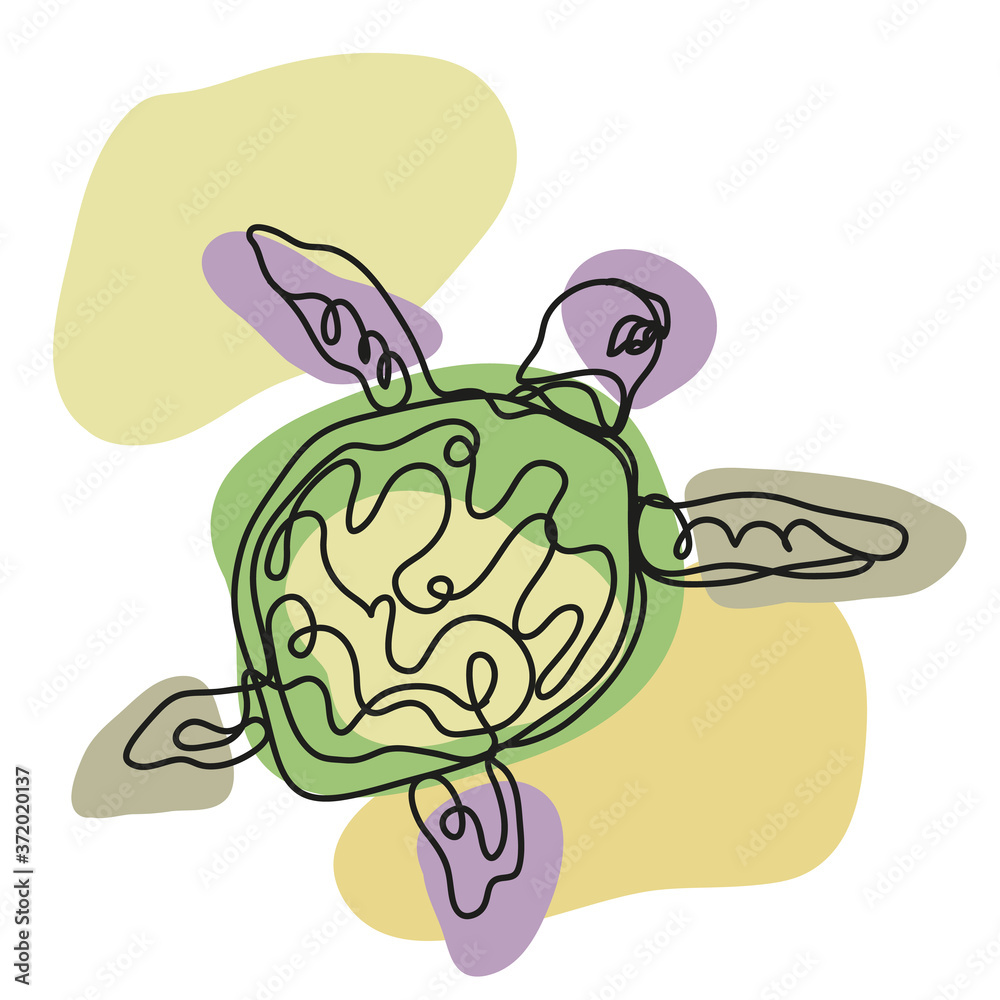 Continuous line art or One Line Drawing of cute sea turtles linear ...