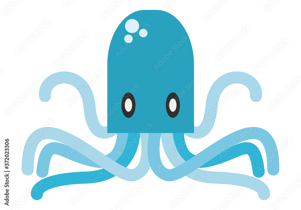 Dibujo animado azul de un pulpo en fondo blanco. Stock Vector | Adobe Stock