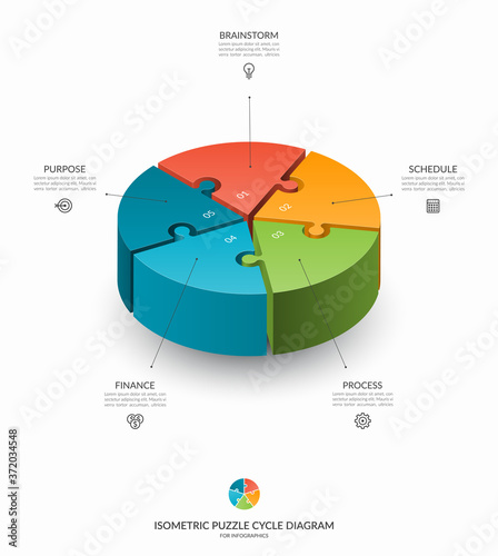Infographic isometric puzzle circular template. Cycle diagram with 5 ...