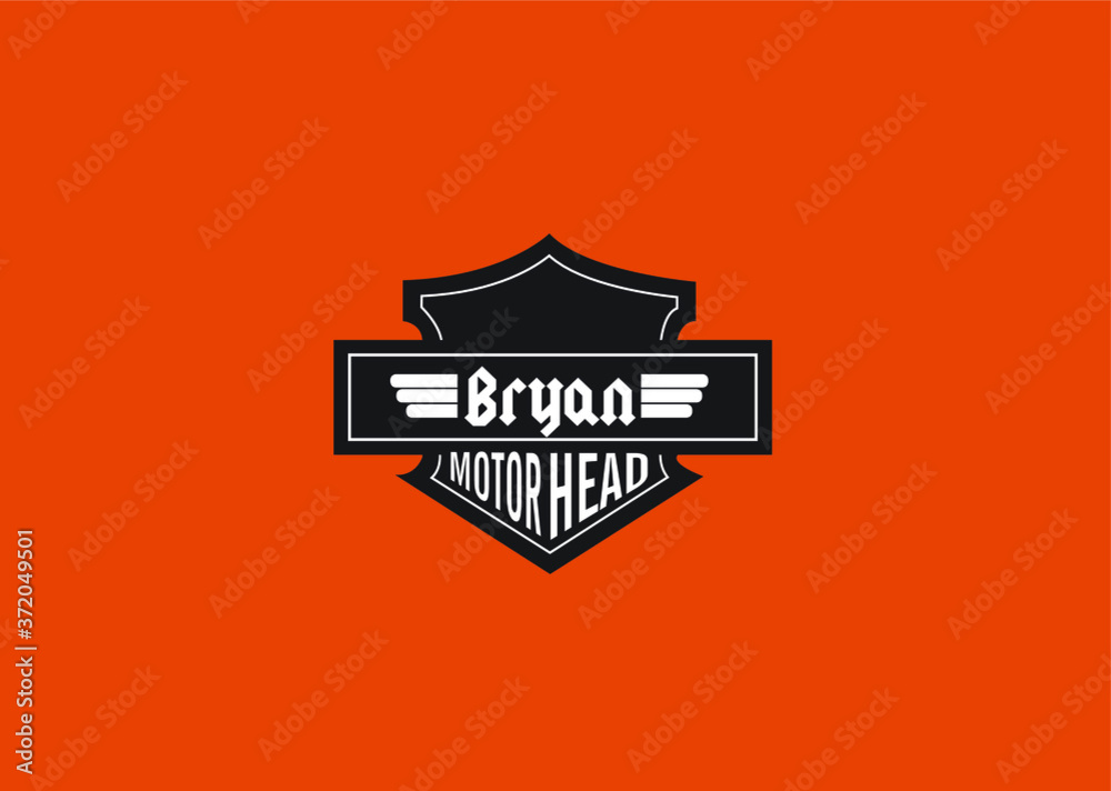 Bryan Name Art Motor Head Theme Design Black and White Emblem with ...