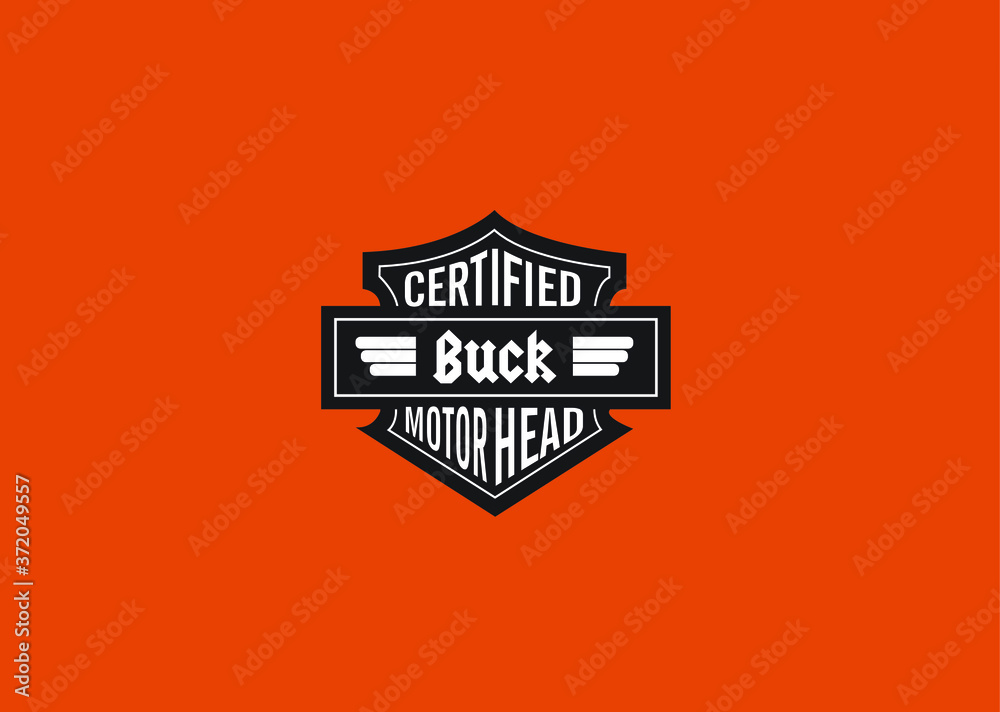 Buck Name Art Motor Head Theme Design Black and White Emblem with ...
