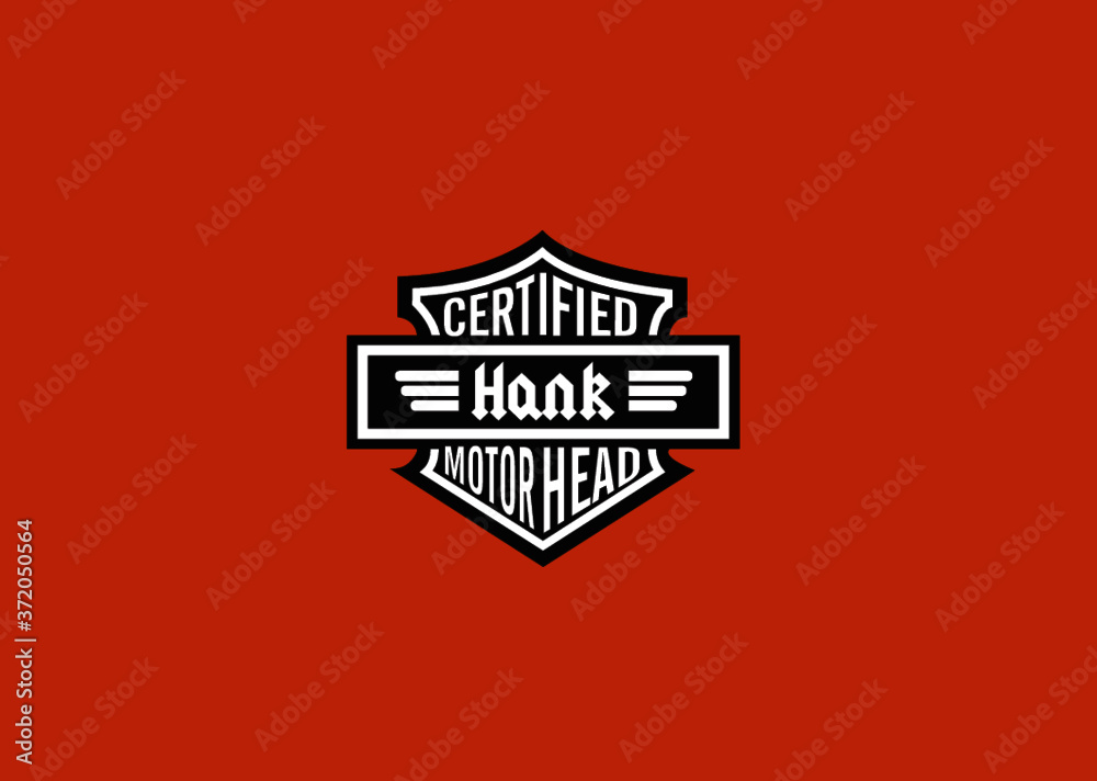 Hank Name Art Motor Head Theme Design Black and White Emblem with ...