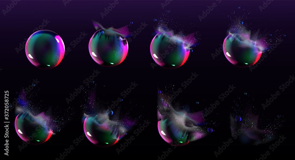Soap bubble burst sprites for game or animation. Vector storyboard of ...