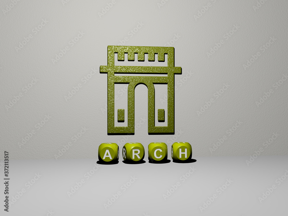 3D representation of arch with icon on the wall and text arranged by ...