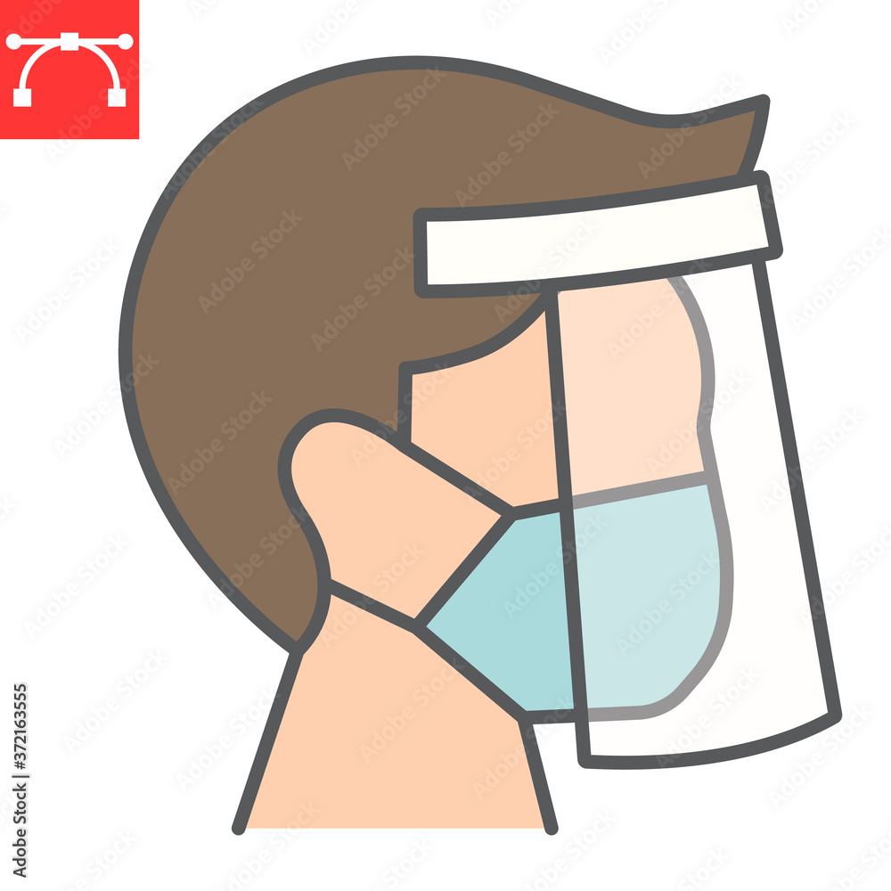 Face shield mask color line icon, protection and covid-19, face mask ...