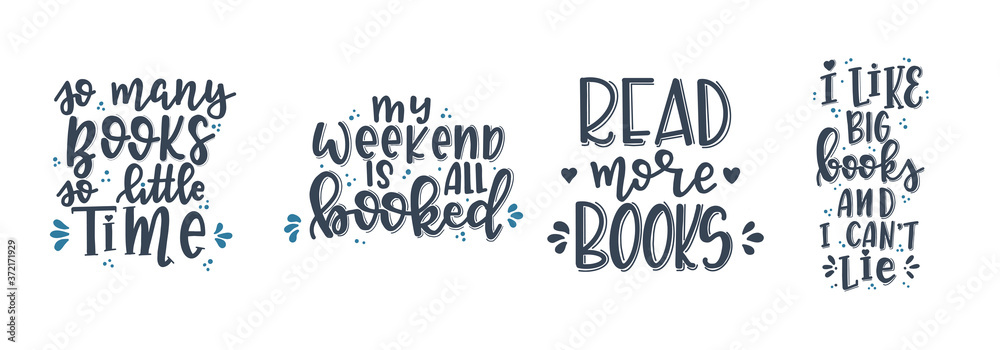 Books and reading lettering set Hand drawn typography poster ...