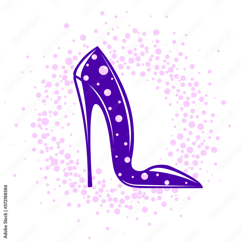 High heel stiletto shoe with decorative dots.Footwear logo isolated on ...