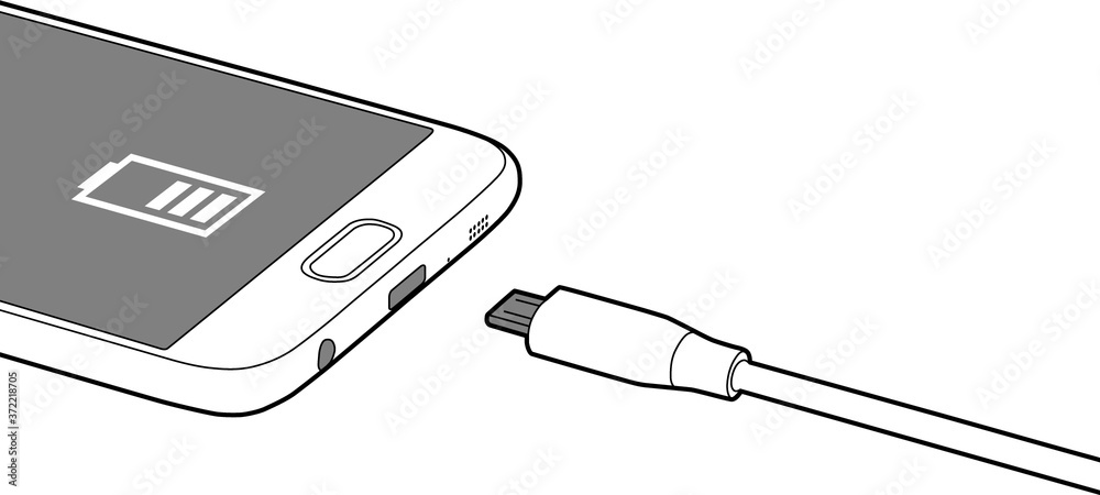 Professional vector illustration of a micro usb charger - Line Drawing ...