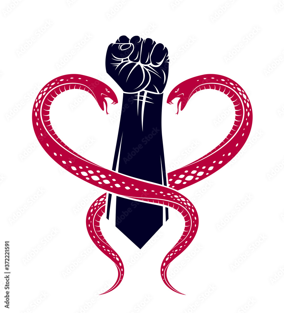 Clenched fist with two snakes classic style tattoo vector vintage ...