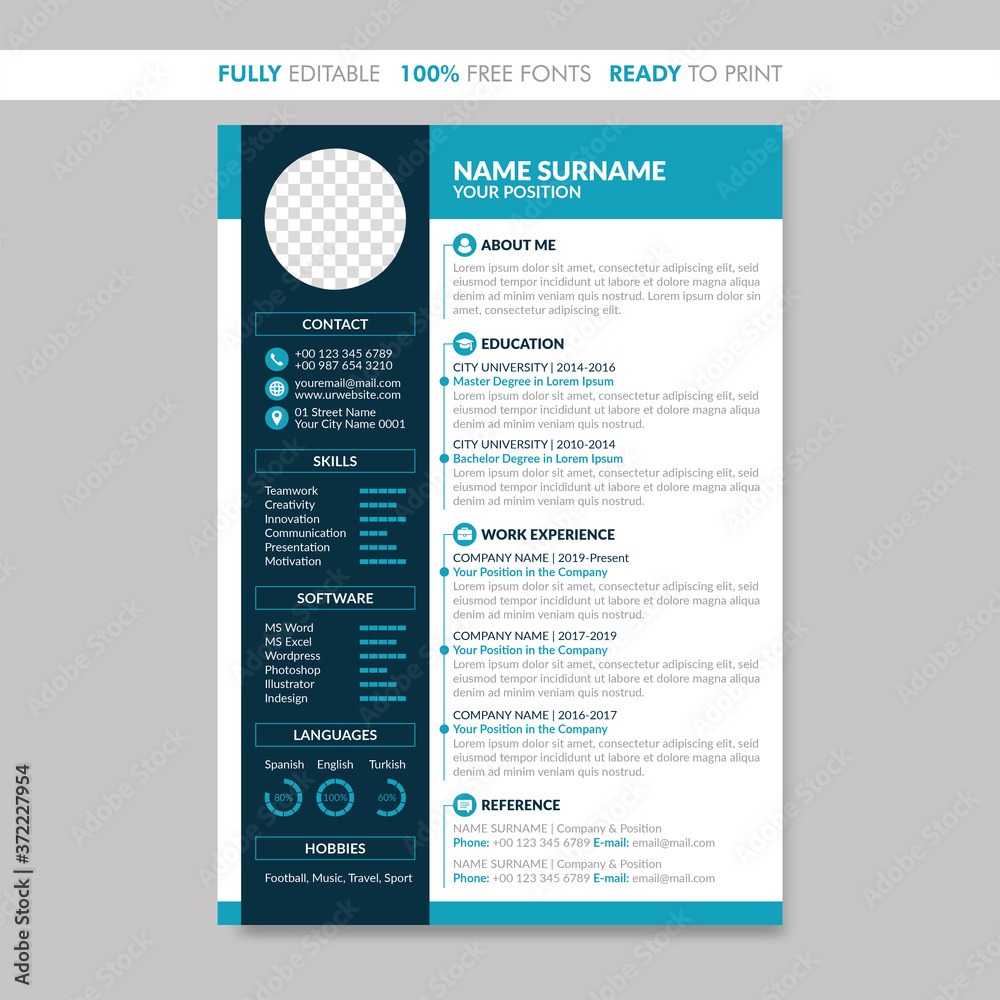 Modern creative cv resume template Stock Vector | Adobe Stock