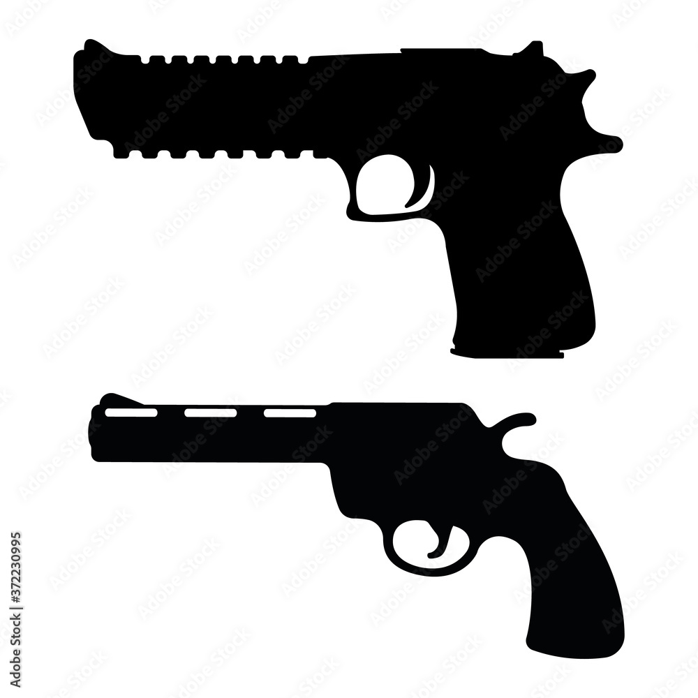 Vector de Stock Set of revolver and desert eagle pistol icon, self ...