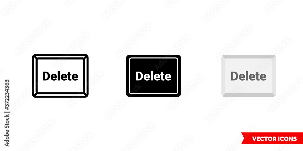 Delete button icon of 3 types color, black and white, outline. Isolated ...