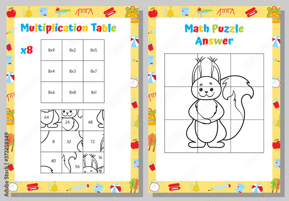 Multiplication Table Math Puzzle Worksheet. Educational Game ...