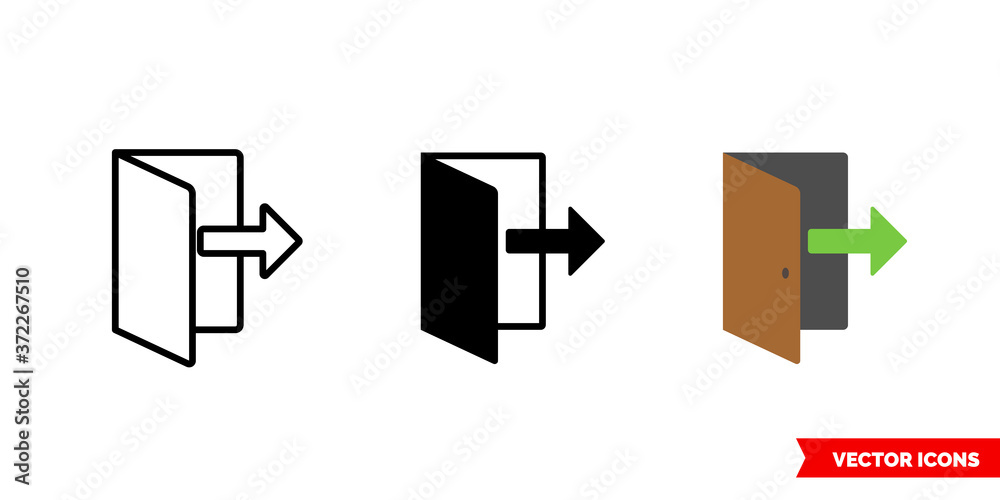 Exit icon of 3 types color, black and white, outline. Isolated vector ...