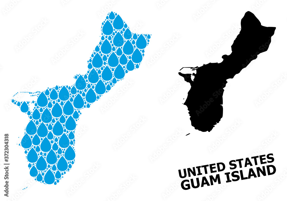 Vector Collage Map of Guam Island of Liquid Drops and Solid Map Stock ...