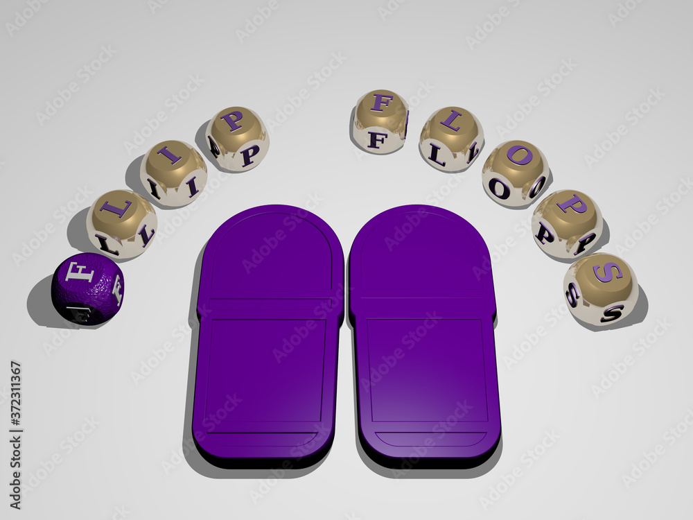 FLIP FLOPS 3D icon surrounded by the text of cubic letters, 3D ...