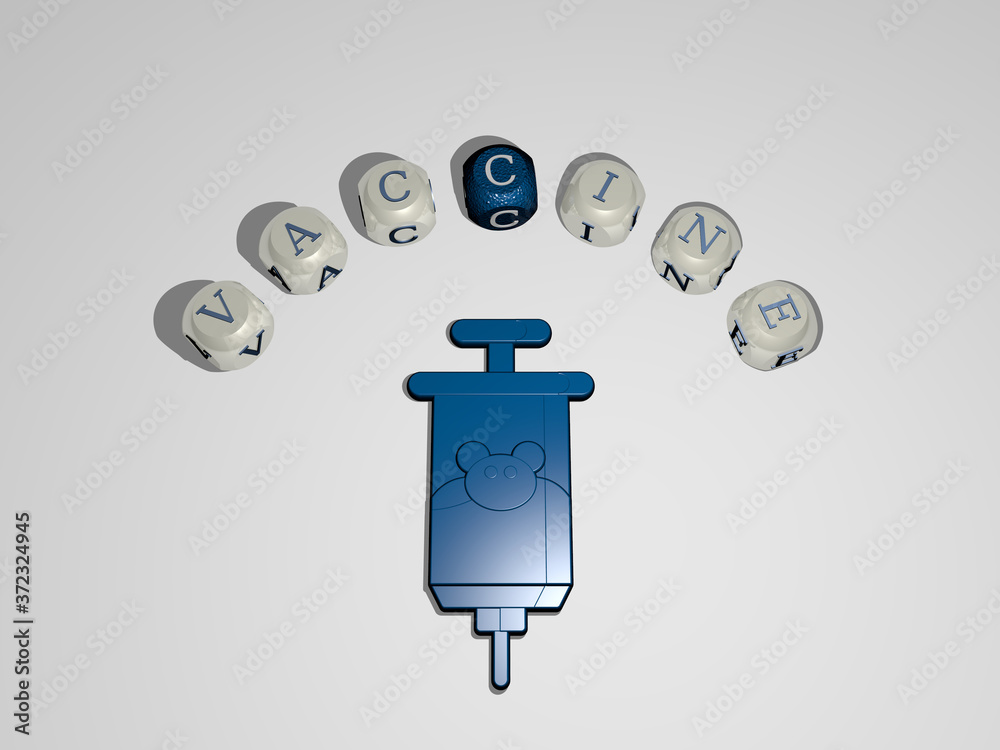 VACCINE 3D icon surrounded by the text of cubic letters, 3D ...