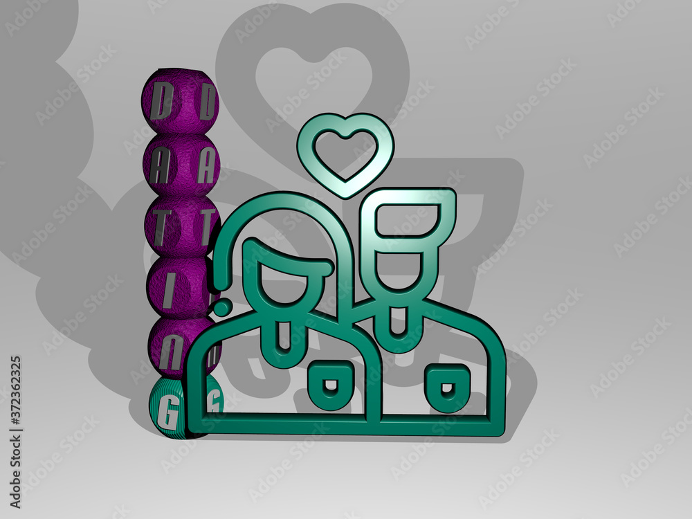 dating 3D icon and dice letter text, 3D illustration for couple and ...