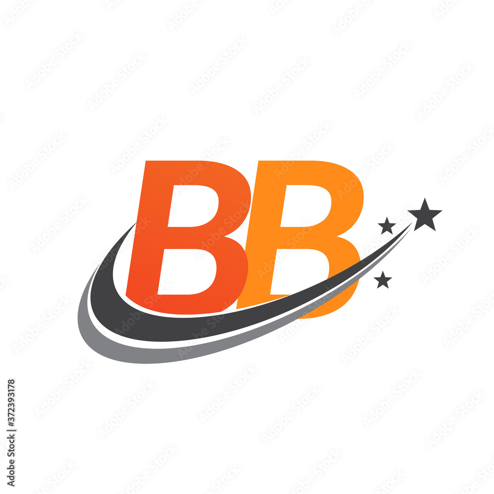 initial letter BB logotype company name colored orange and grey swoosh ...