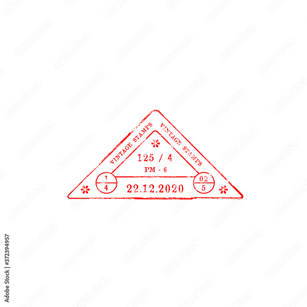 Vintage triangular stamp with data and time of delivery. Vector grunge ...