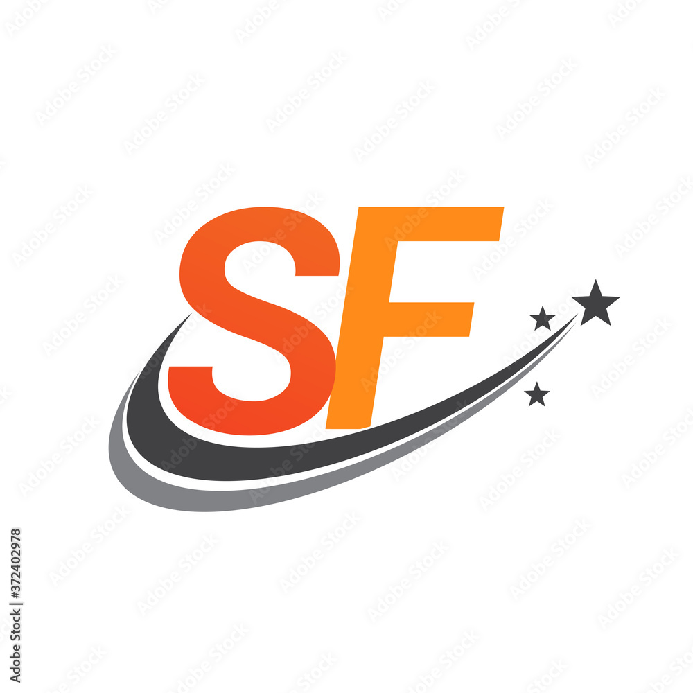 initial letter SF logotype company name colored orange and grey swoosh ...