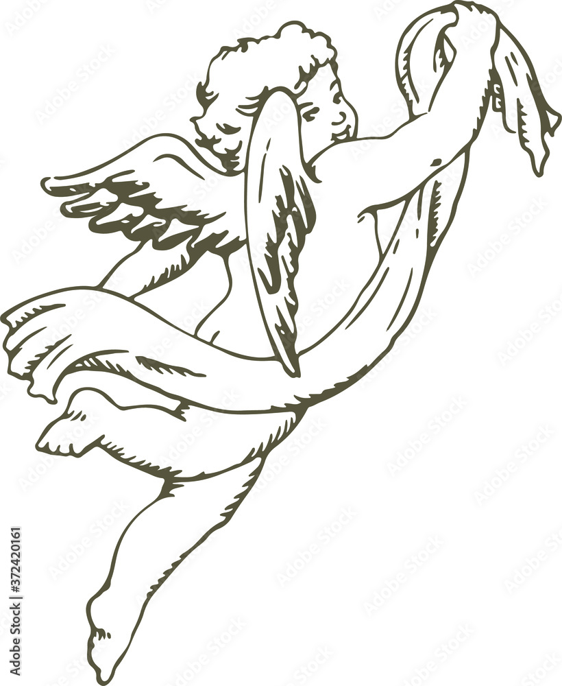 Hand drawn sketch of cute little angel. Vector illustration Stock ...
