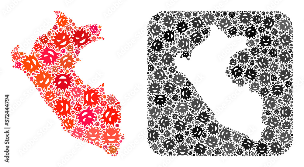 Vector de Stock Evil virus map of Peru collage composed with rounded ...
