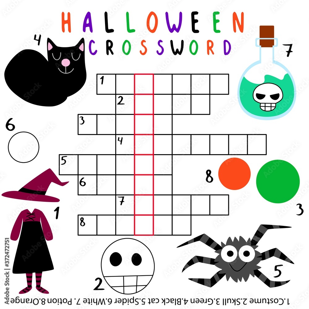 Halloween crossword for kids vector. Funny educational english words ...