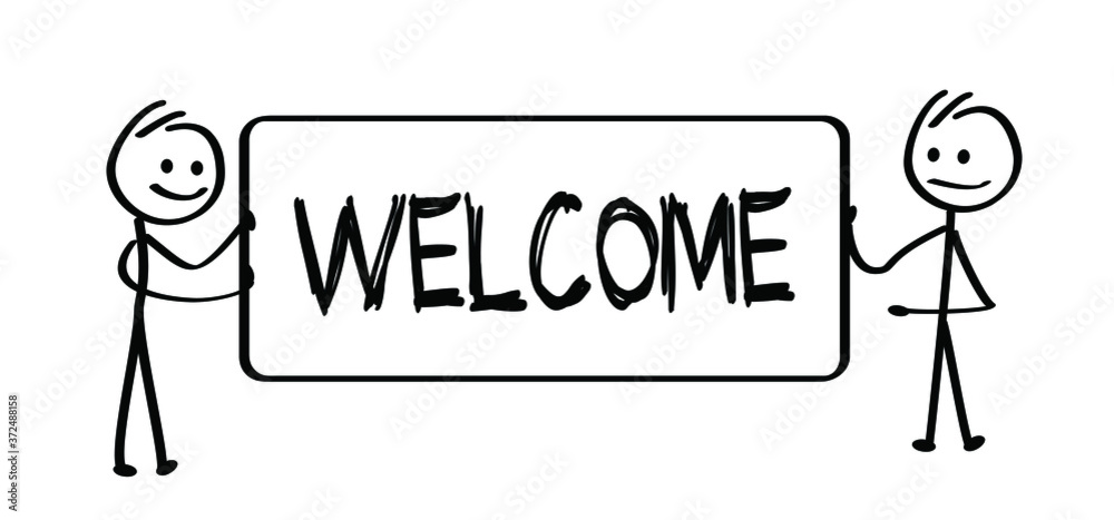 Vector de Stock Welcome sign. running, jumping Happy smile stickman ...
