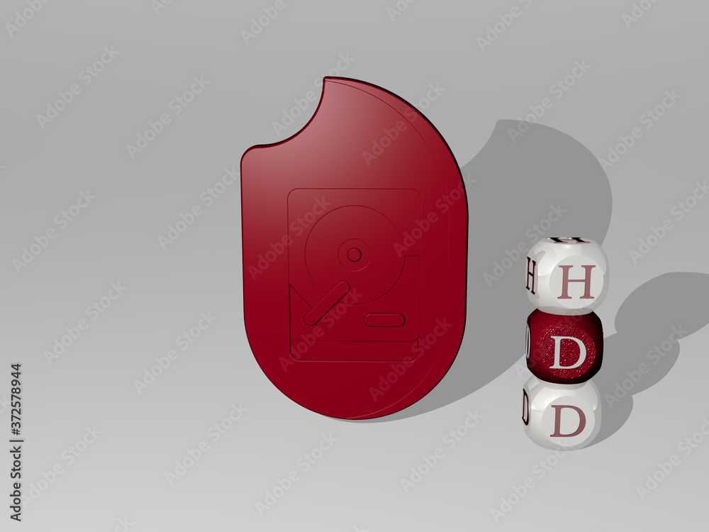 HDD 3D icon beside the vertical text of individual letters, 3D ...