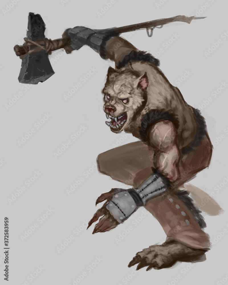Digital painting of a native american werewolf creature posing for ...